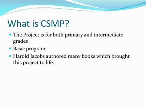 Ppt Comprehensive School Of Mathematics Project Csmp Powerpoint Presentation Id 4562090