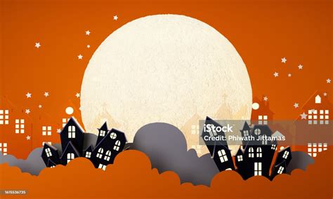 구름 박쥐 빛나는 호박 거미줄과 유령 만화 스타일로 둘러싸인 보름달이 있는 해피 할로윈 배너 또는 파티 초대 배경 치료 또는 트릭 축하 3d 렌더링 할로윈에 대한 스톡 사진