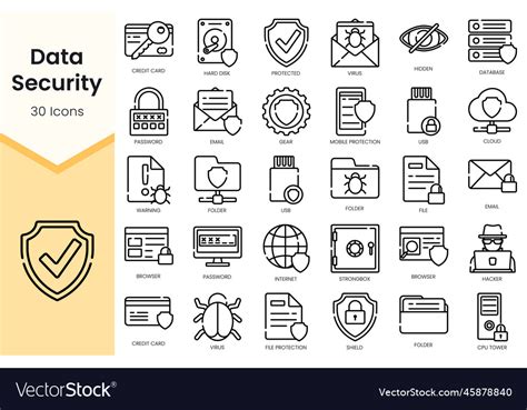 Set Of Data Security Icons Simple Outline Style Vector Image