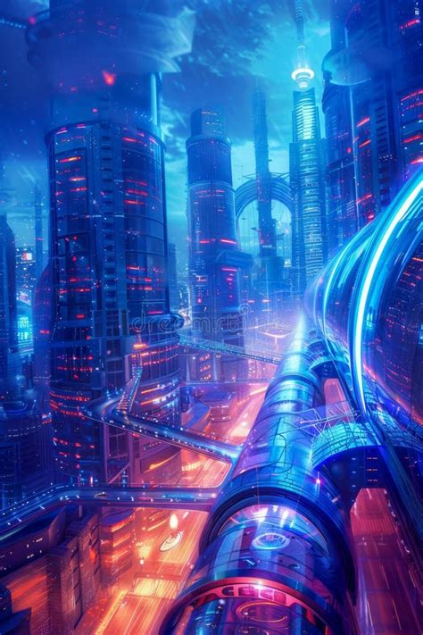 Futuristic Cityscape With High Tech Digital Interface And Data Stream Cybersecurity Network