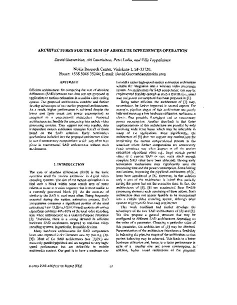Pdf Architectures For The Sum Of Absolute Differences Operation