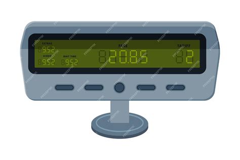 백색 배경에 택시 차 터 일러스트레이션에서 승객 요금에 대한 택시미터 장치 측정 장치 프리미엄 벡터