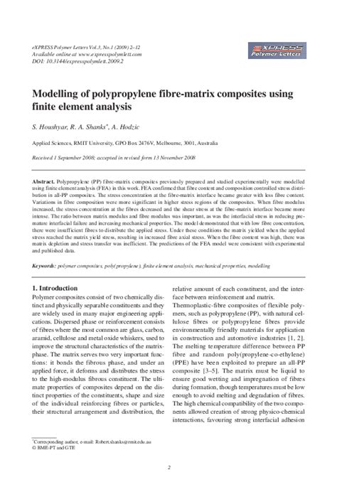 Pdf Modelling Of Polypropylene Fibre Matrix Composites Using Finite