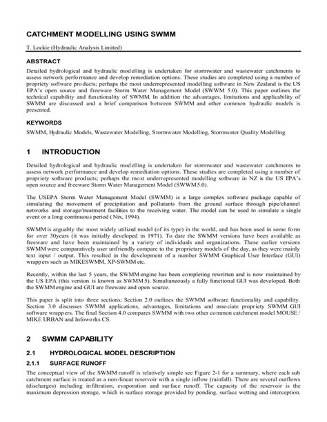 SWMM Catchment Modeling Hydrology Hydraulics