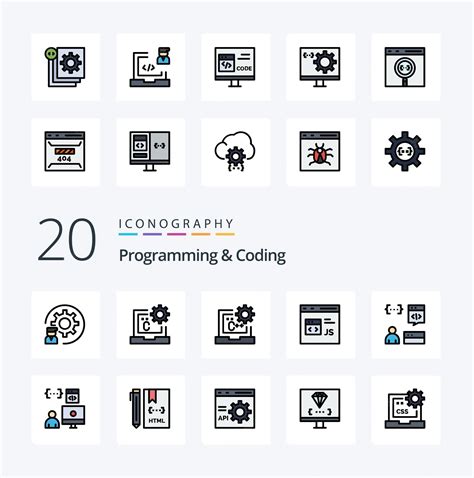 Premium Vector 20 Programming And Coding Line Filled Color Icon Pack