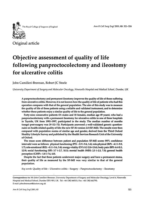 Objective Assessment Of Quality Of Life Following Panproctocolectomy And Ileostomy For