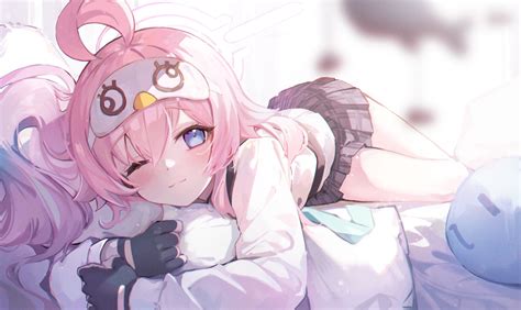 Lying On Front Sleep Mask Blushing Smiling Blue Archive Pillow