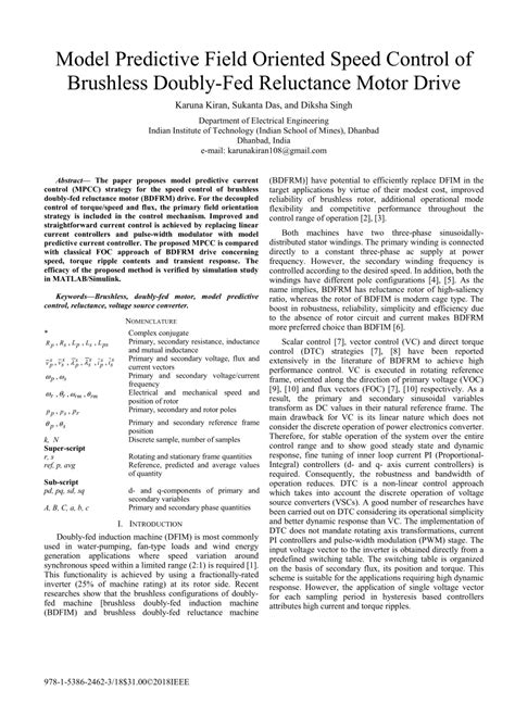 Pdf Model Predictive Field Oriented Speed Control Of Brushless Doubly Fed Reluctance Motor Drive