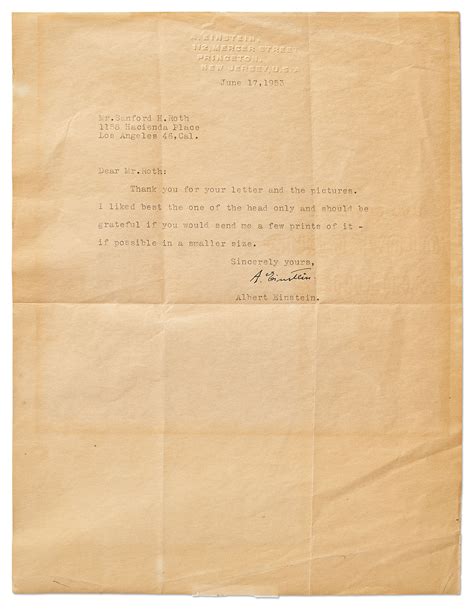 Lot Detail Albert Einstein Letter Signed To Photographer Sanford Roth I Liked Best The