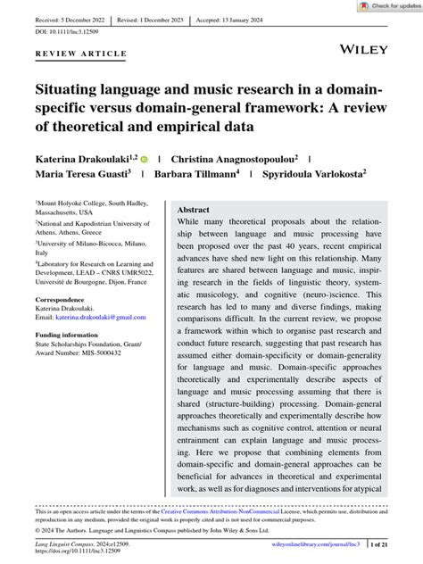 Situating Language And Music Research In A Domain Specific Versus