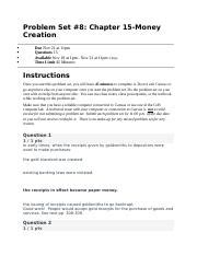 Econ 211 Problem Set 8 Docx Problem Set 8 Chapter 15 Money Creation Due Nov 21 At 11pm