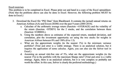 Solved Excel Exercises This Problem Is To Be Completed In Chegg