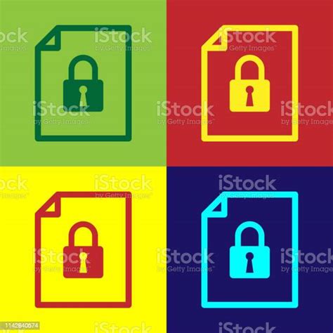 컬러 문서 및 잠금 아이콘 컬러 배경에 고립 파일 형식 및 자물쇠 보안 안전 보호 개념입니다 벡터 일러스트 0명에 대한 스톡