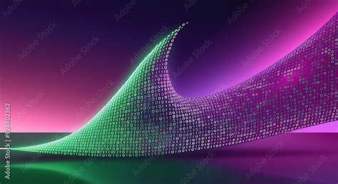 Abstract Representation Of Data Science With Flowing Shapes In Green And Violet Symbolizing