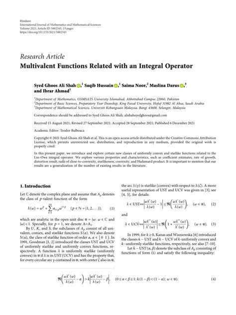 Pdf Multivalent Functions Related With An Integral Operator