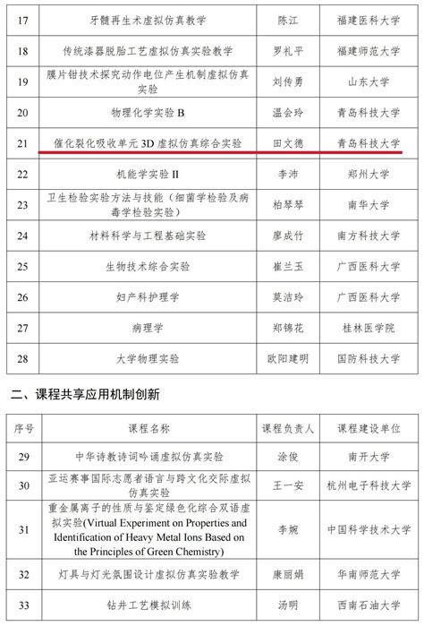 中心主任田文德负责的课程《催化裂化吸收单元3d虚拟仿真综合实验》入选2022 年度实验教学应用示范课程 青岛科技大学化工过程与装备虚拟仿真实验教学中心