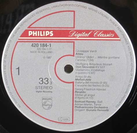 Philips Digital Classics 1987 Opera Arias Samuel Ramey Renzetti 420 184 1 Ex 4581013942