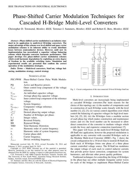 Pdf Phase Shifted Carrier Modulation Techniques For Cascaded H Bridge Multi Level Converters
