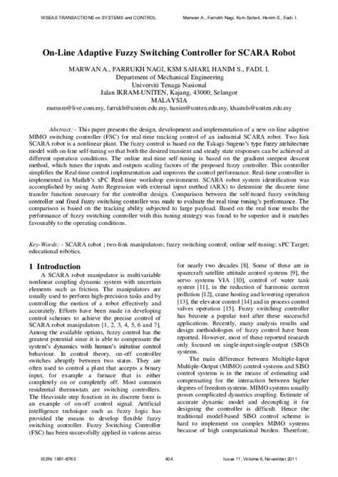 Pdf On Line Adaptive Fuzzy Switching Controller For Scara Robot Farrukh Nagi
