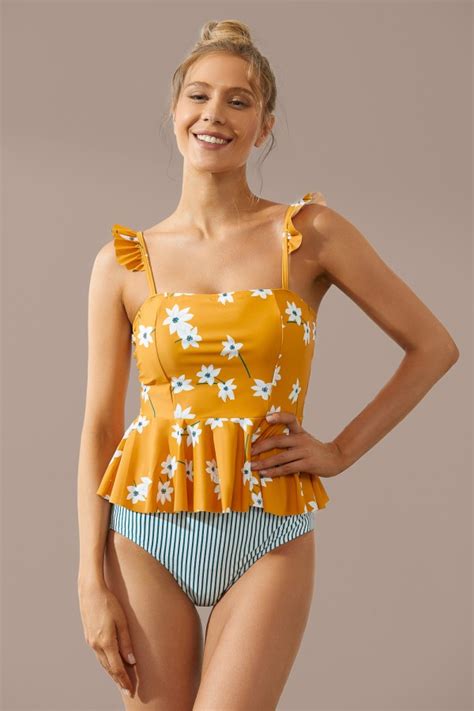 Multicolor Floral Print Spaghetti Strap Tankini Set Petallush