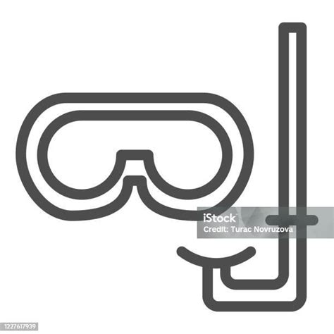 스노클링 장비 라인 아이콘 여름 개념 수영 장비 기호 흰색 배경 다이빙 튜브 및 모바일 개념 및 웹 디자인에 대 한 개요 스타일에 마스크 아이콘 벡터 그래픽 검은색에 대한