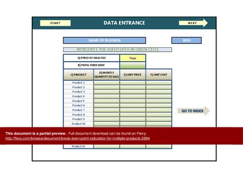 Break Even Point Calculator For Multiple Products Template Excel Xls