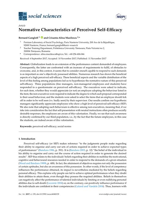 Pdf Normative Characteristics Of Perceived Self Efficacy