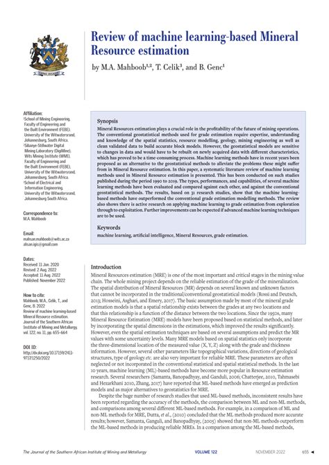 Pdf Review Of Machine Learning Based Mineral Resource Estimation