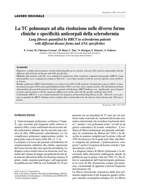 Pdf [lung Fibrosis Quantified By Hrct In Scleroderma Patients With Different Disease Forms And
