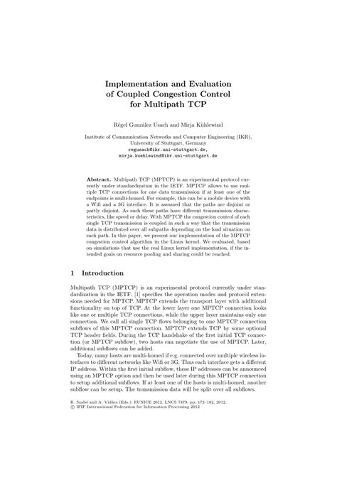 Pdf Implementation And Evaluation Of Coupled Congestion Control For Multipath Tcp