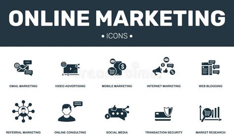 Online Marketing Set Icons Collection Includes Simple Elements Such As Video Advertising Web