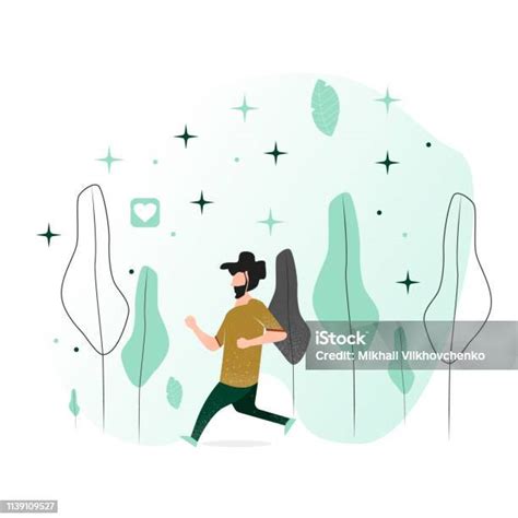 평면 스타일에서 벡터 일러스트 레이 션입니다 숲에서 실행 에 종사 하는 사람 가로등에 대한 스톡 벡터 아트 및 기타 이미지 Istock