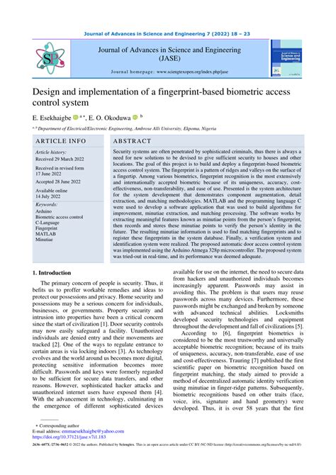 pdf design and implementation of a fingerprint based biometric access