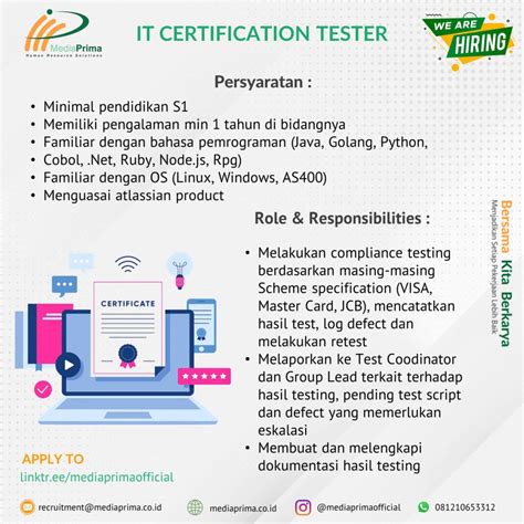 Lowongan It Certification Tester Media Prima Hr Solutions