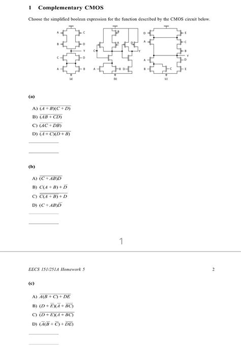 Solved 1 Complementary Cmos Choose The Simplified Boolean