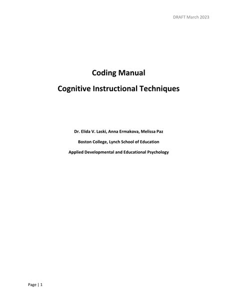 Pdf Cognitive Instructional Techniques Observation Instrument Complete Coding Manual