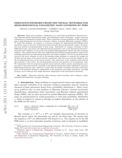Pdf Derivative Informed Projected Neural Networks For High