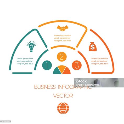 3 개의 위치에 있는 텍스트 영역으로 다채로운 라인에서 Infographic 반원 템플릿 비즈니스 Infographic입니다 0