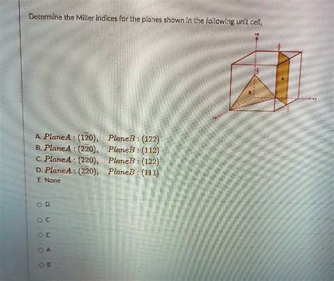 Solved Determine The Miller Indices For The Planes Shown In The Following Unit Cell A Plane