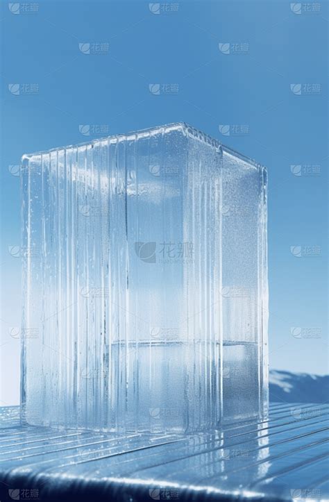 一个装有液体的玻璃盒子放在蓝色表面上方风格为edoardo tresoldi柔和的色调过渡weathercore由塑料制成uhd图像