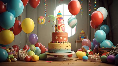 Party Birthday Celebration Yellow Background Yellow Balloon Cake