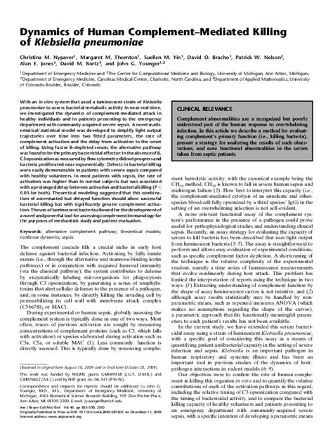 Pdf Dynamics Of Human Complement Mediated Killing Of Klebsiella Pneumoniae