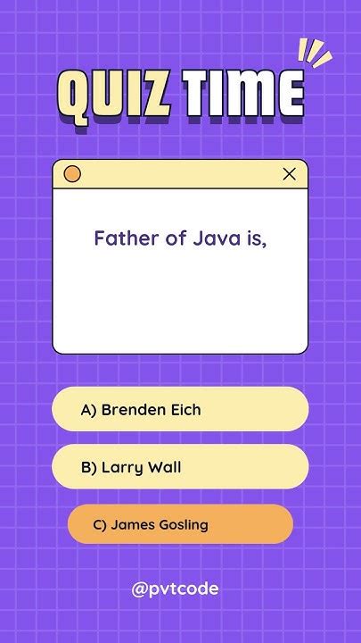 Quiz 10 Father Of Java Is Shrots Featuresofjava Privatecode Pvtcode Youtube