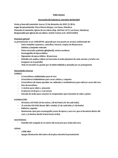 Rider Técnico Municipalidad 22 12 2022 Concierto Una Noche De