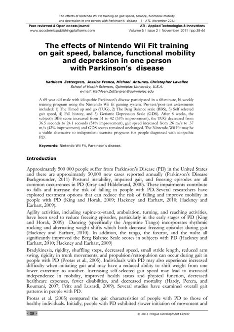 Pdf The Effects Of Nintendo Wii Fit Training On Gait Speed Balance Functional Mobility And