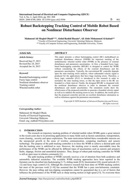 Pdf Robust Backstepping Tracking Control Of Mobile Robot Based On Nonlinear Disturbance Observer