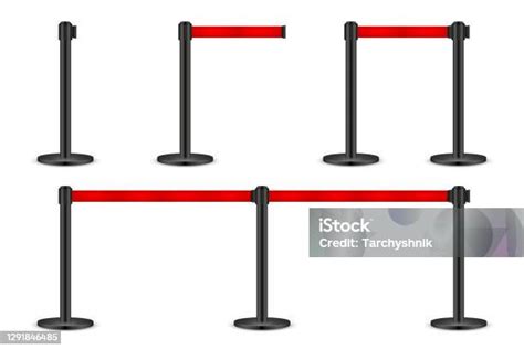 현실적인 벡터 개폐식 벨트 스탠치온 주의 스트랩으로 군중 제어 장벽 기둥 큐 라인입니다 제한 국경 및 위험 테이프 바리케이드에