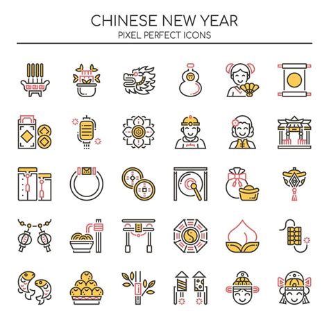 Set Of Duotone Thin Line Chinese New Year Icons 667466 Vector Art At