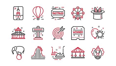 놀이 공원 라인 아이콘 회전 목마 롤러 코스터와 서커스 선형 아이콘 집합입니다 벡터 갈고리 발톱에 대한 스톡 벡터 아트 및 기타 이미지 갈고리 발톱 고급 공연