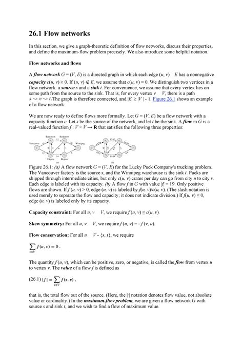 Algorithm PART 6 Maximum FLOW Chapter 26 26 Flow Networks In This
